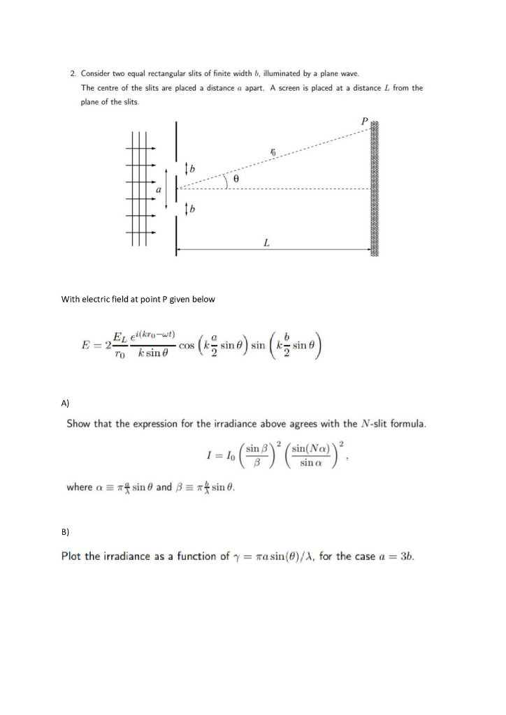 Solved A= (a + b)sine 2. Consider two equal rectangular | Chegg.com