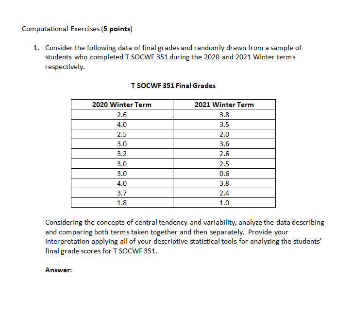 Solved Computational Exercises 5 Points 1 Consider The 
