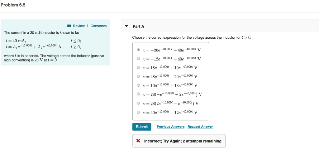 Solved Problem 6.5 ReviewI Constants Part A The current in a | Chegg.com