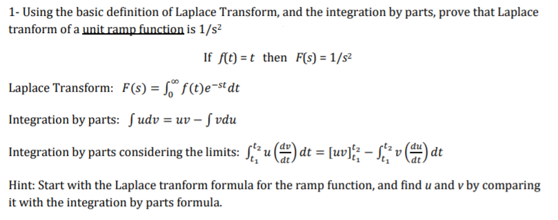 Solved 1- Using the basic definition of Laplace Transform, | Chegg.com