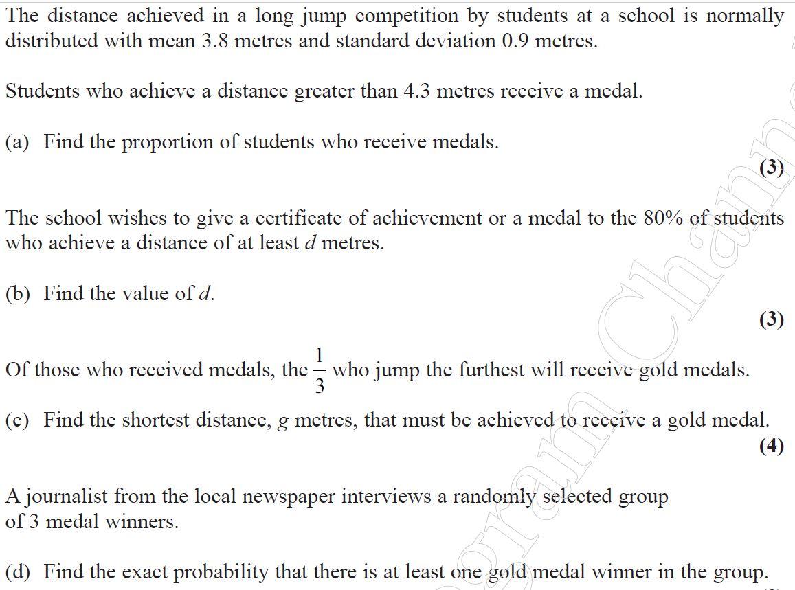 Solved The distance achieved in a long jump competition by | Chegg.com