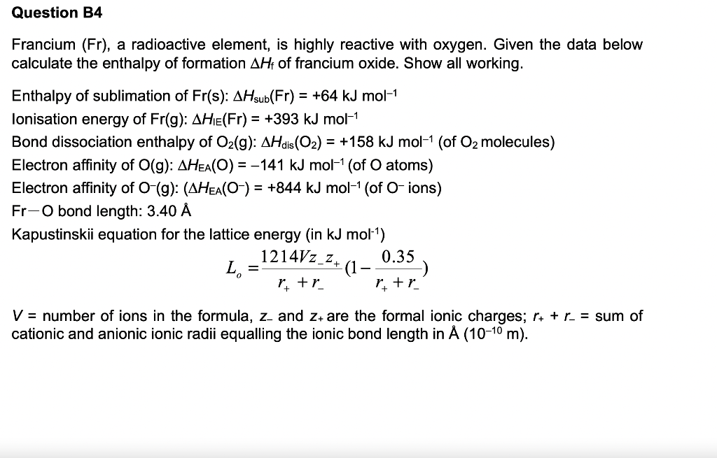 Solved Francium (Fr), a radioactive element, is highly | Chegg.com