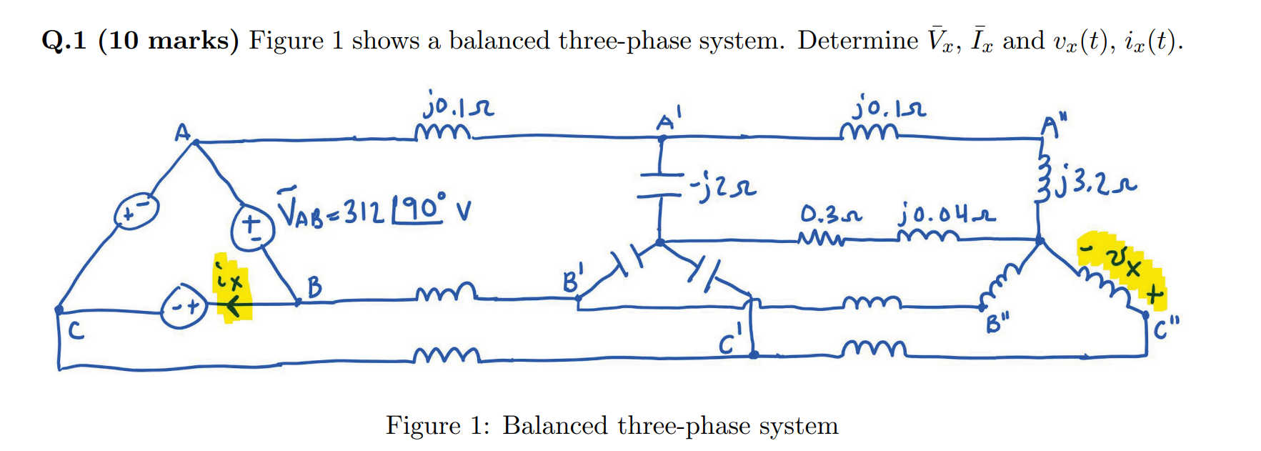 Solved Q.1 (10 marks) Figure 1 shows a balanced three-phase | Chegg.com