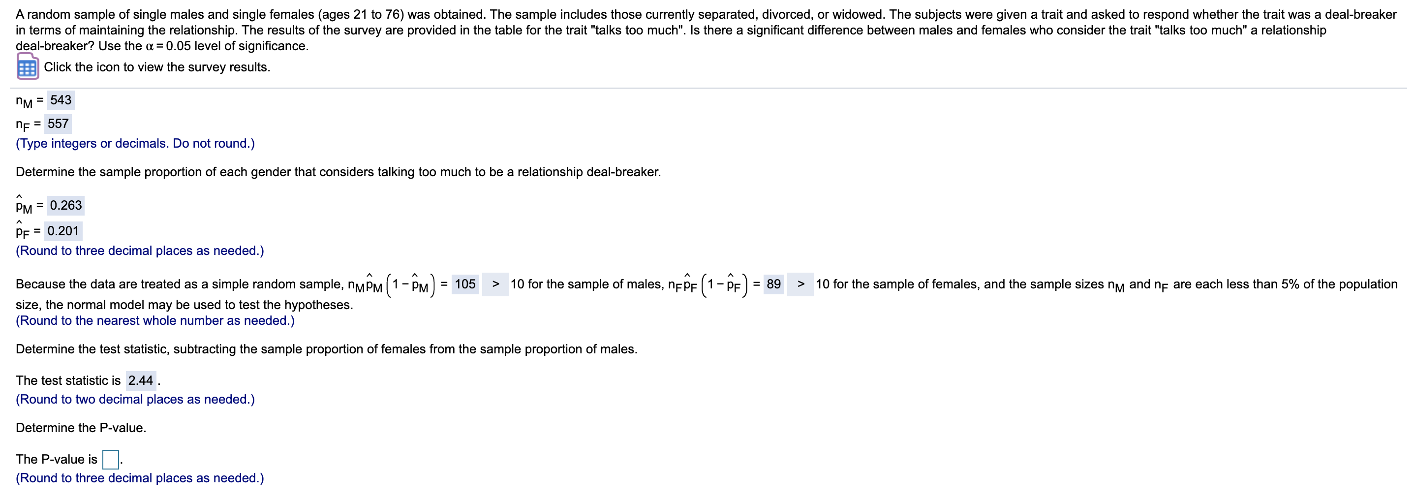 Solved A random sample of single males and single females | Chegg.com