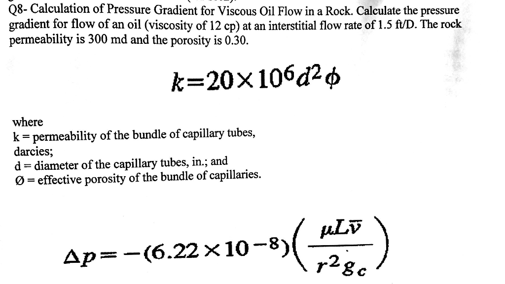 Q8- Calculation of Pressure Gradient for Viscous Oil | Chegg.com