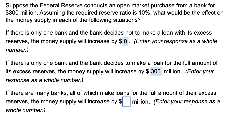 Solved Suppose the Federal Reserve conducts an open market | Chegg.com