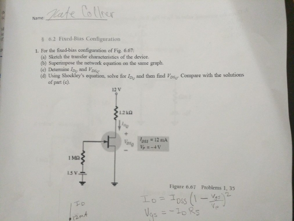 Solved s 62 Fixed-Bias Configuration 1. For the fixed-bias | Chegg.com