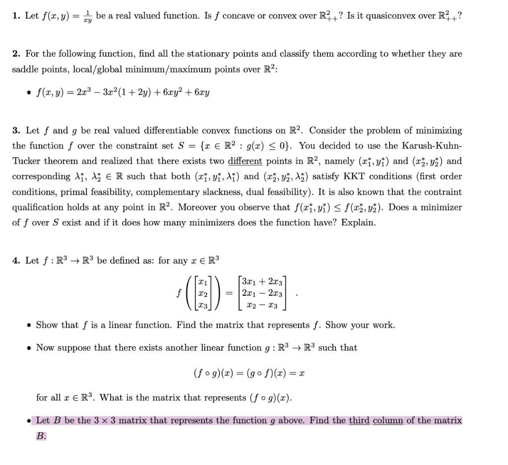 Solved 1. Let f(x, y) = y be a real valued function. Is f | Chegg.com
