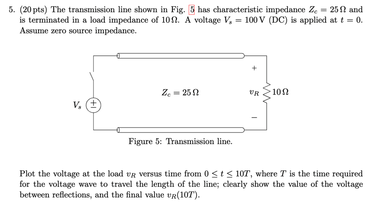 Solved 5. (20 pts) The transmission line shown in Fig. 5 has | Chegg.com Solved 5. (20 pts) The transmission line shown in Fig. 5 has | Chegg.com