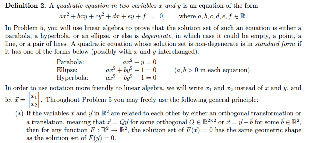 Definition 2. A quadratic equation in two variables x | Chegg.com
