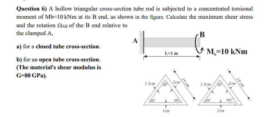 Question 6) ﻿A hollow triangular cross-section tube | Chegg.com