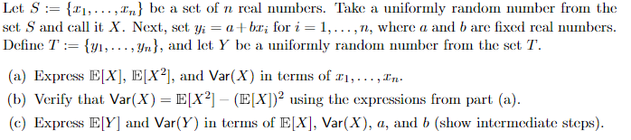 Solved Let S:={x1,…,xn} be a set of n real numbers. Take a | Chegg.com