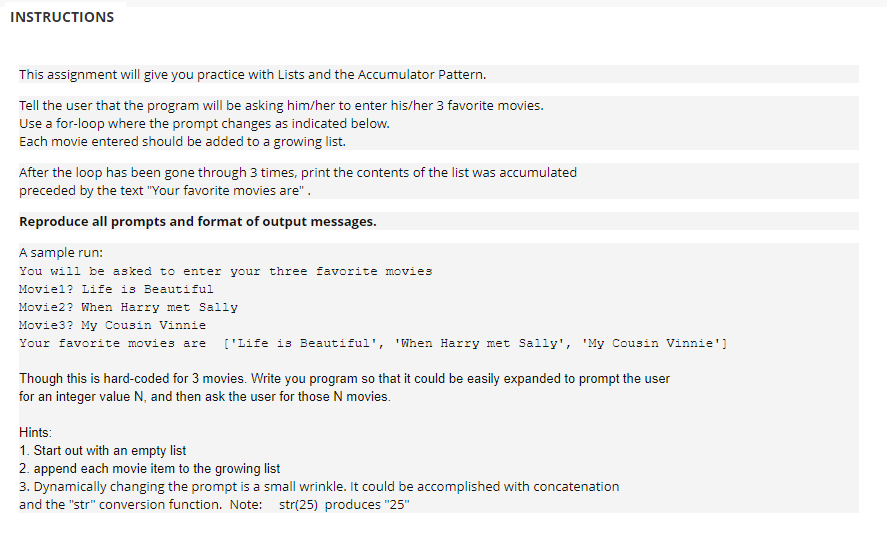 Solved This assignment will give you practice with Lists and | Chegg.com