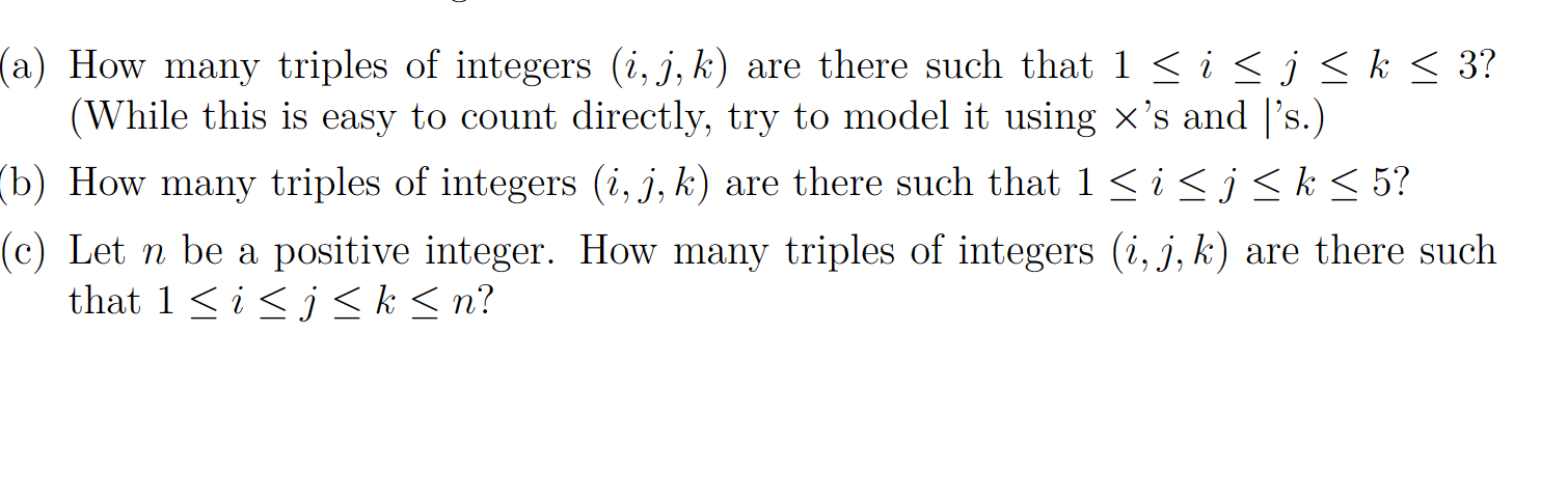 Solved a) How many triples of integers (i,j,k) are there | Chegg.com