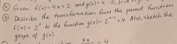Solved (4) Given f(x)=4x+2 and g(x)=x−5, find rarent | Chegg.com
