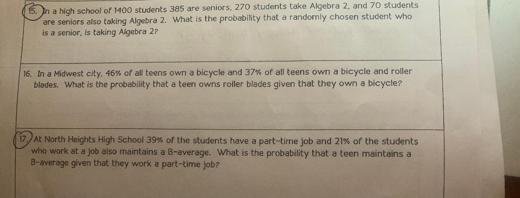 Solved 15. In a high school of 1400 students 385 are | Chegg.com
