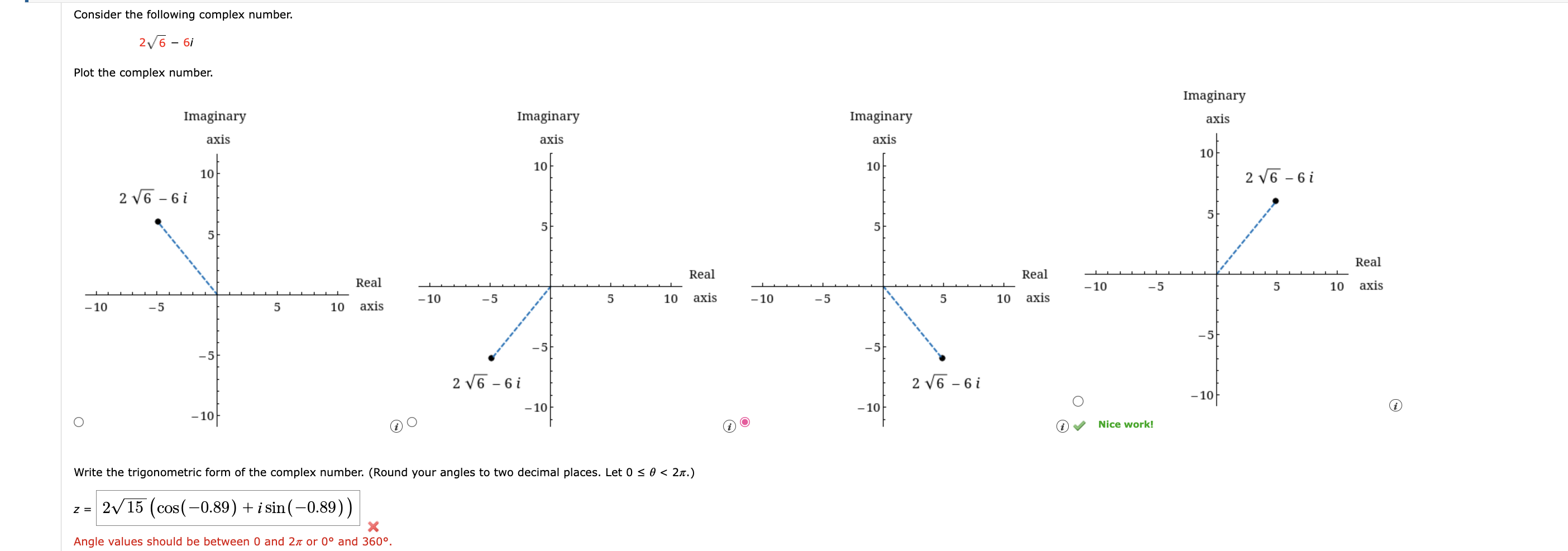 Solved Consider the following complex number. 26−6i Plot the | Chegg.com