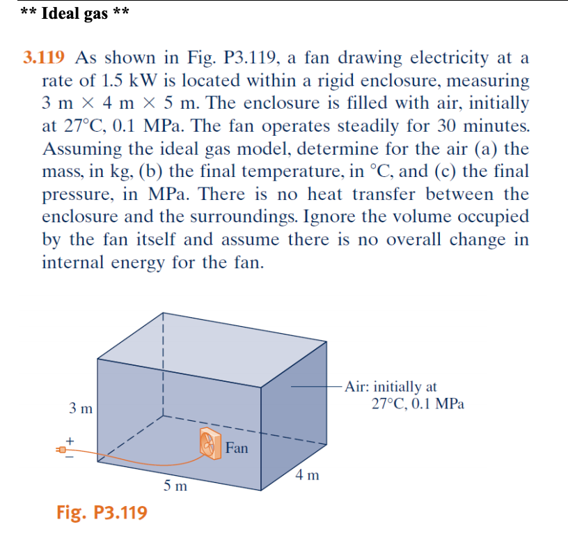 Solved ** Ideal gas ** 3.119 As shown in Fig. P3.119, a fan | Chegg.com