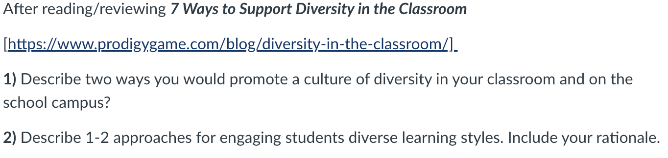 After reading/reviewing 7 Ways to Support Diversity | Chegg.com