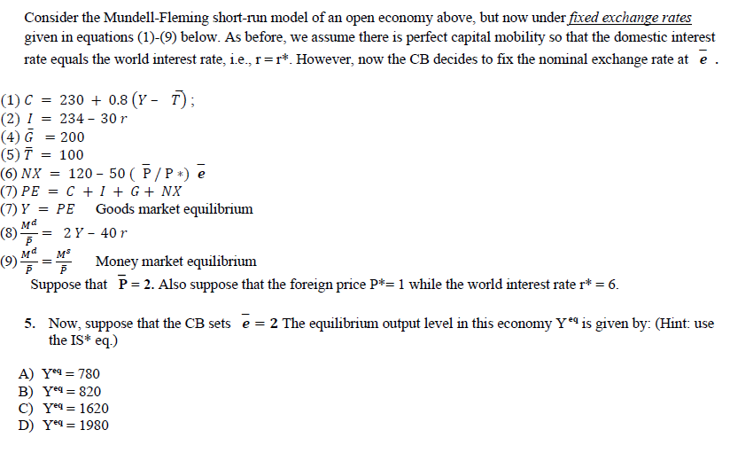 Solved Consider the Mundell-Fleming short-run model of an | Chegg.com