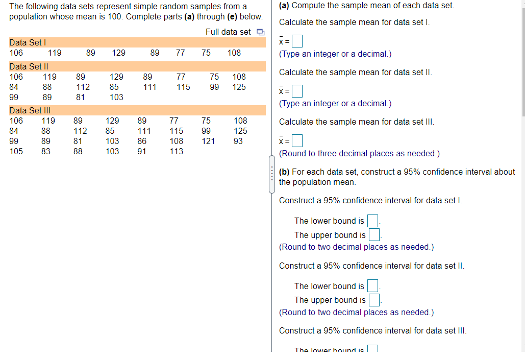 Solved (a) Compute the sample mean of each data set. | Chegg.com