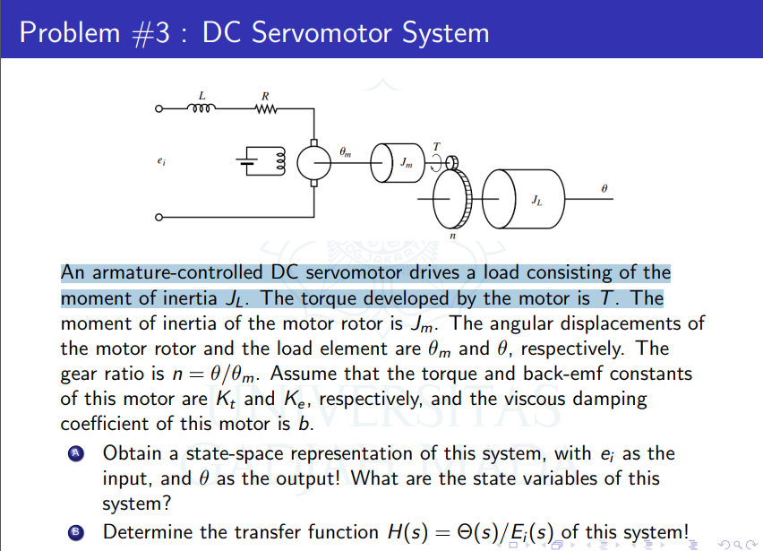 Solved Problem #3: DC Servomotor System L R చేర్యాలు n An | Chegg.com