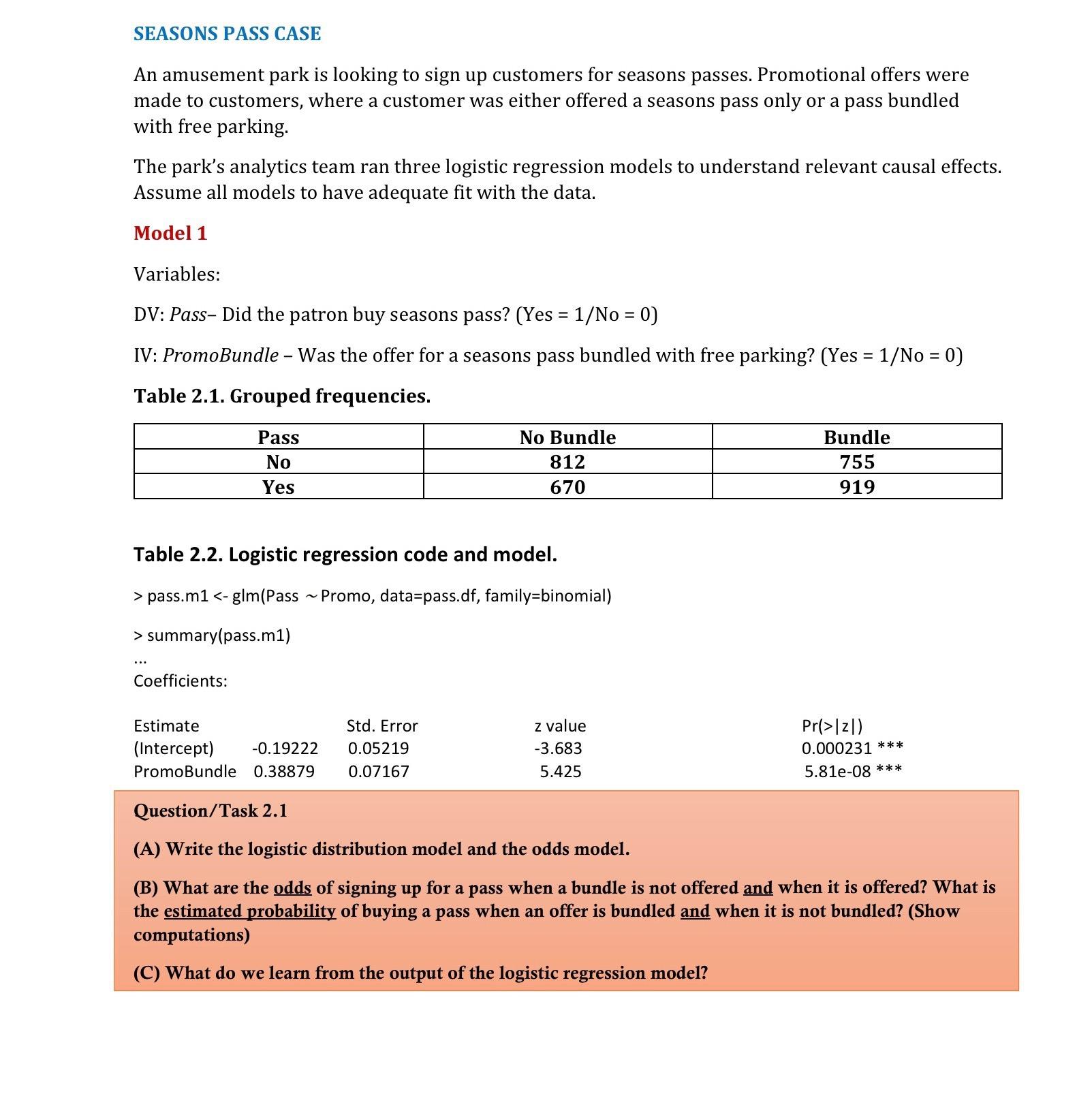 Solved SEASONS PASS CASE An amusement park is looking to | Chegg.com