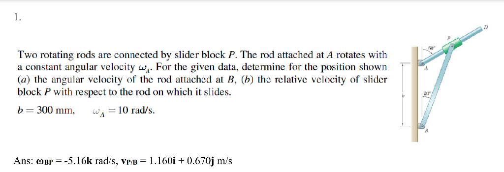 Solved Two rotating rods are connected by slider block P. | Chegg.com