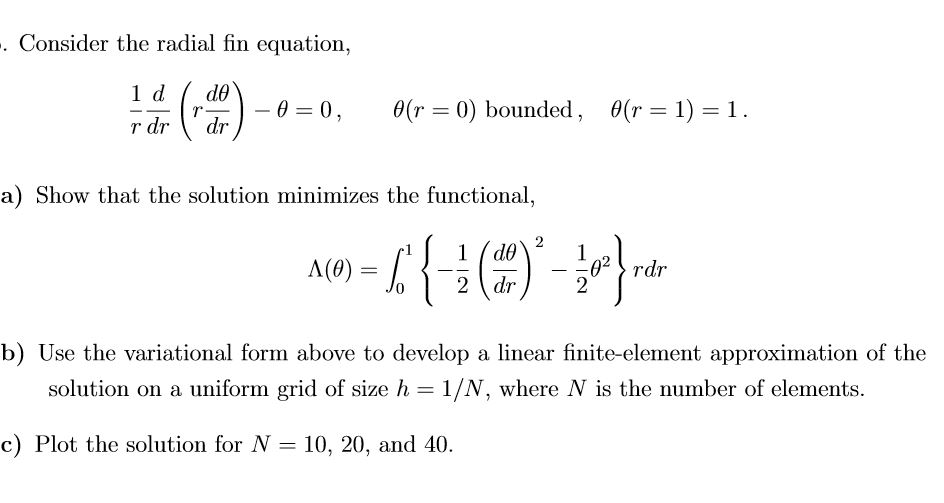 - Consider the radial fin equation, 1 dl de - Ir 1 - | Chegg.com