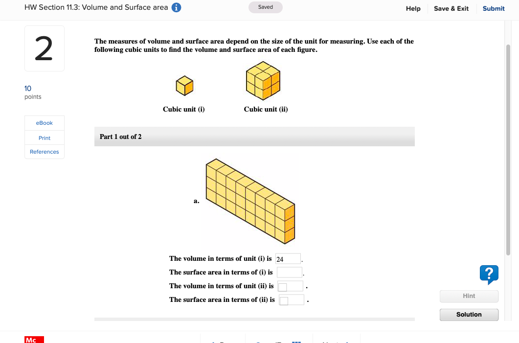 Solved HW Section 11.3: Volume and Surface area Saved Help | Chegg.com