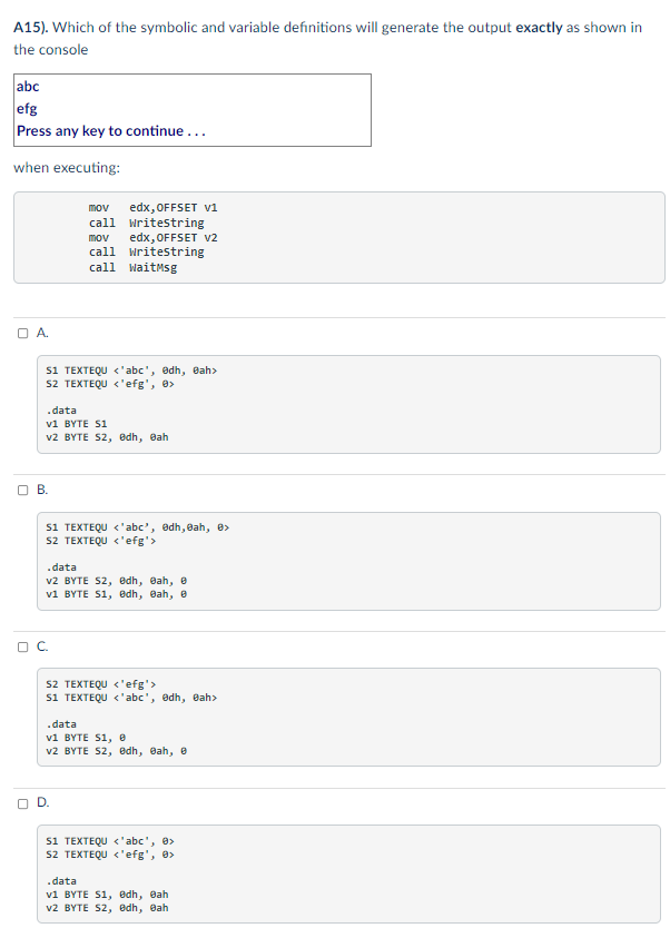Solved A15). Which of the symbolic and variable definitions | Chegg.com