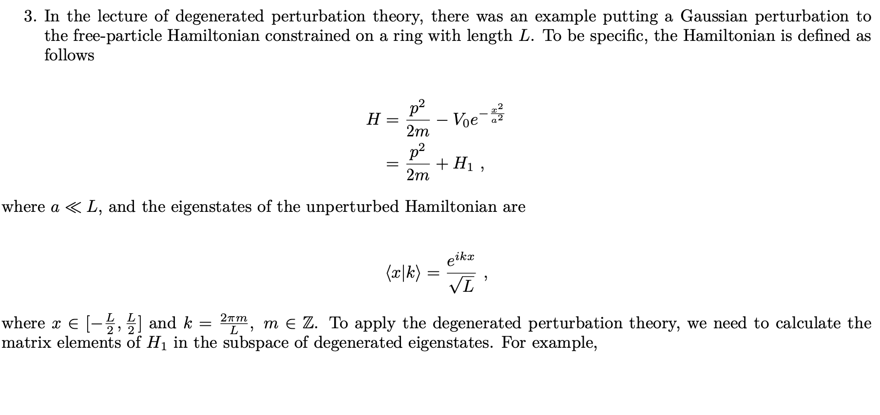 Solved 3. In the lecture of degenerated perturbation theory, | Chegg.com
