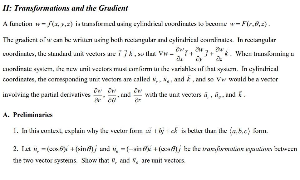 Solved II: Transformations and the Gradient A function w= | Chegg.com