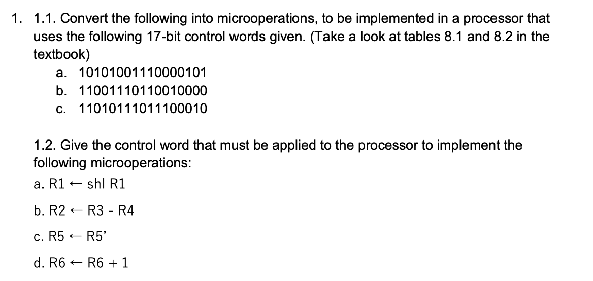 1. 1.1. Convert the following into microoperations, | Chegg.com