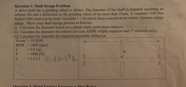 Solved Question 1: Shaft Design Problem. A drive shaft for a | Chegg.com