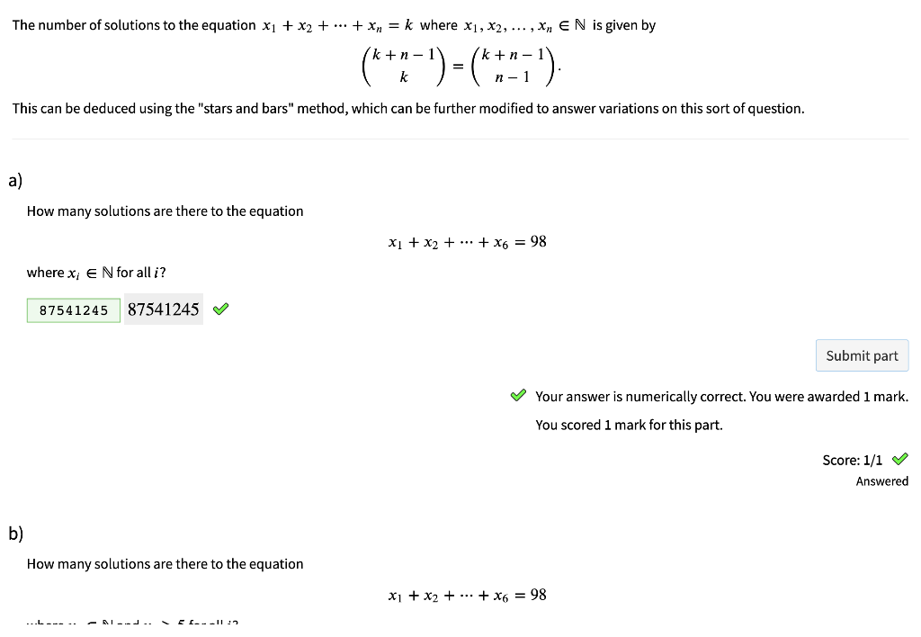 Solved The number of solutions to the equation x1 + x2 + ... | Chegg.com