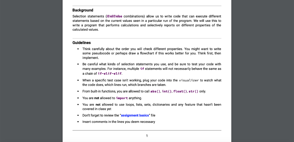 Solved Background Selection statements (if/elif/else | Chegg.com