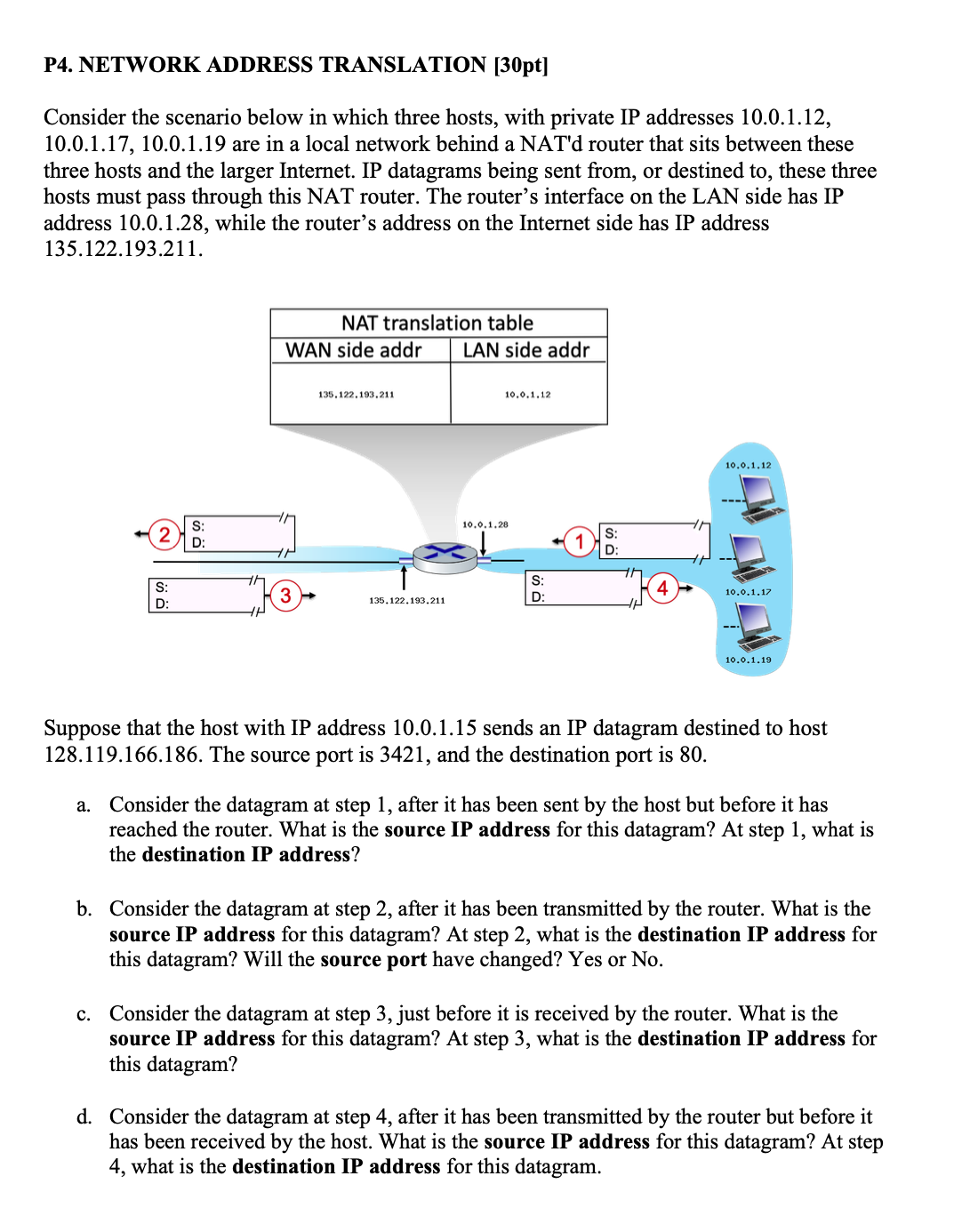 Solved P4. NETWORK ADDRESS TRANSLATION [30pt] Consider the | Chegg.com