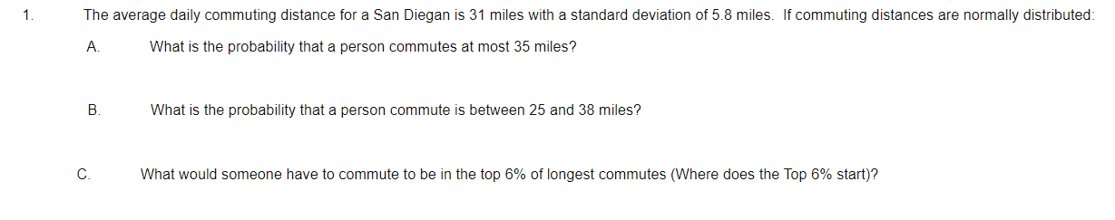 Solved 1. The average daily commuting distance for a San | Chegg.com