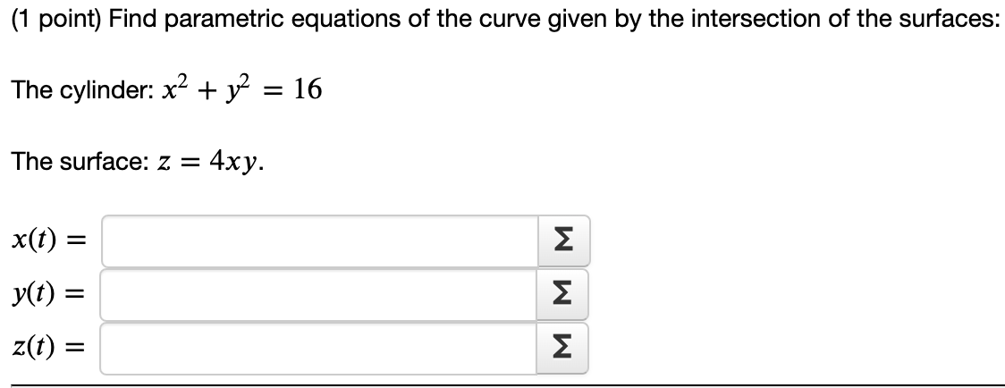 Solved (1 point) Find parametric equations of the curve | Chegg.com