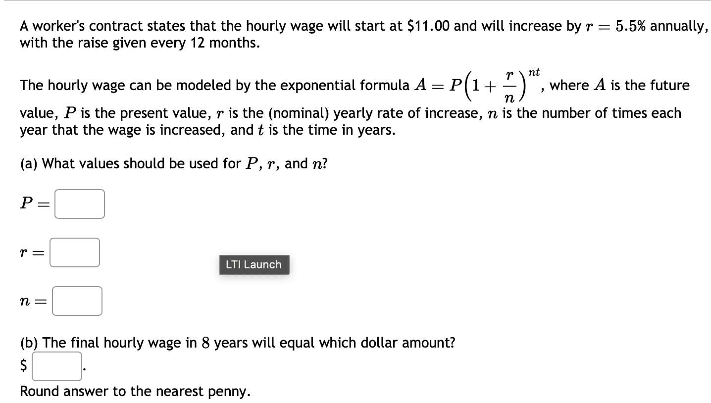 Solved A worker's contract states that the hourly wage will | Chegg.com