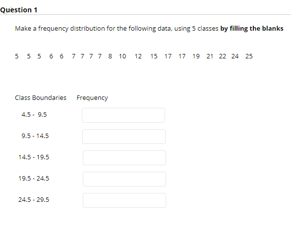 Solved Question 1 Make a frequency distribution for the | Chegg.com