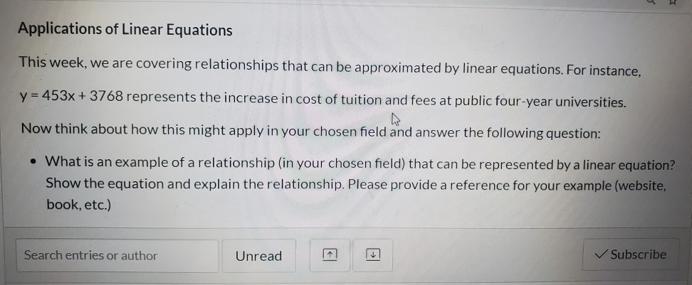 Solved Applications of Linear Equations This week, we are | Chegg.com