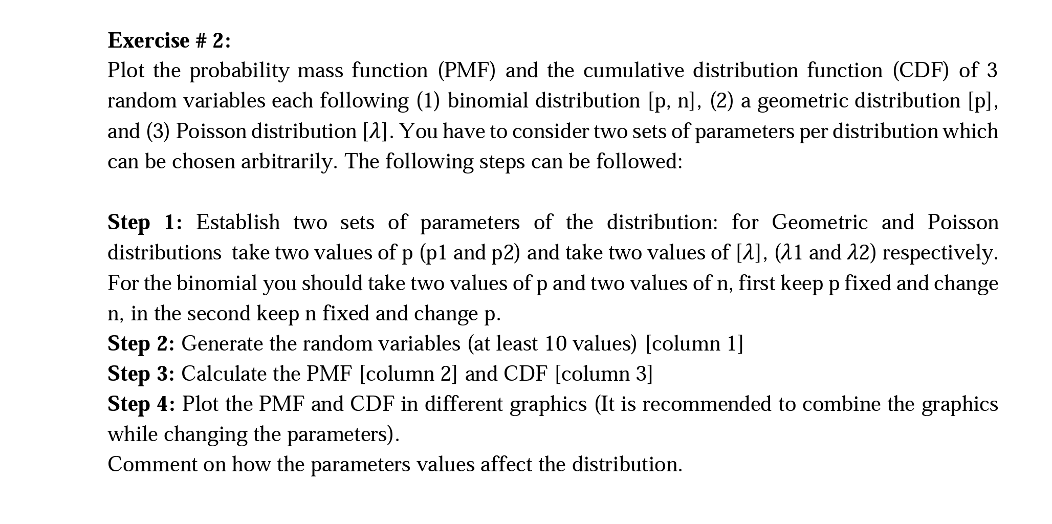 Exercise \# 2: Plot the probability mass function | Chegg.com