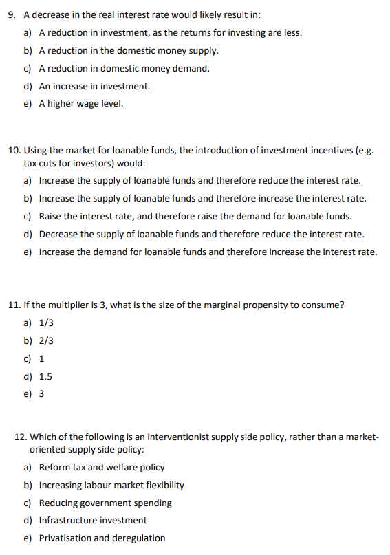 Solved 9. A decrease in the real interest rate would likely | Chegg.com
