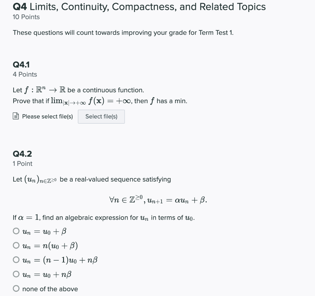 Solved Q4 Limits, Continuity, Compactness, and Related | Chegg.com