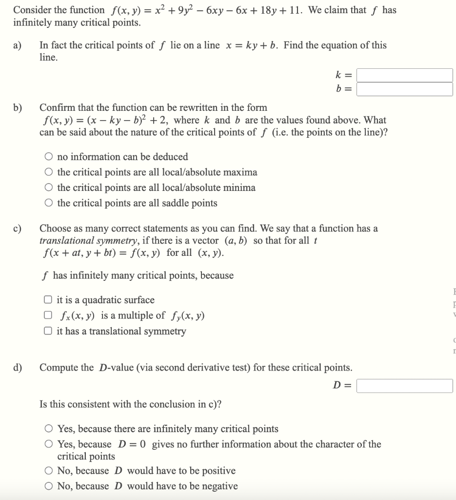Solved Consider the function f(x, y) = x2 +9y2 – 6xy - 6x + | Chegg.com