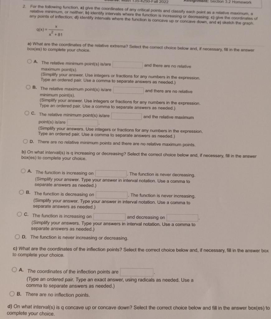 Solved 2. For the following function, a) give the | Chegg.com