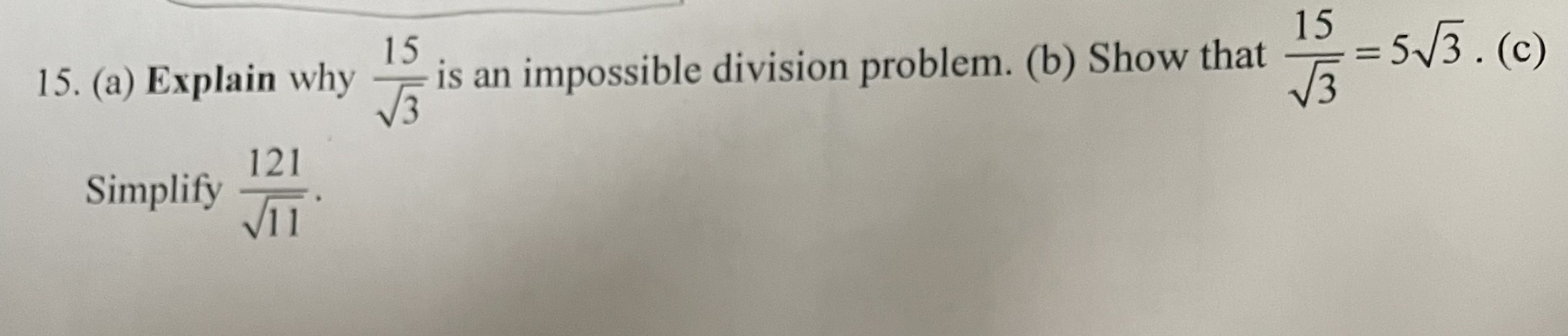 Solved 15. (a) Explain why 315 is an impossible division | Chegg.com