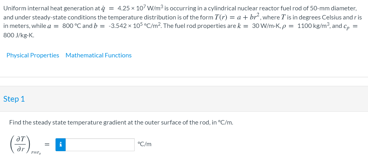 Solved Uniform internal heat generation at ġ = 4.25 107W/m3 | Chegg.com